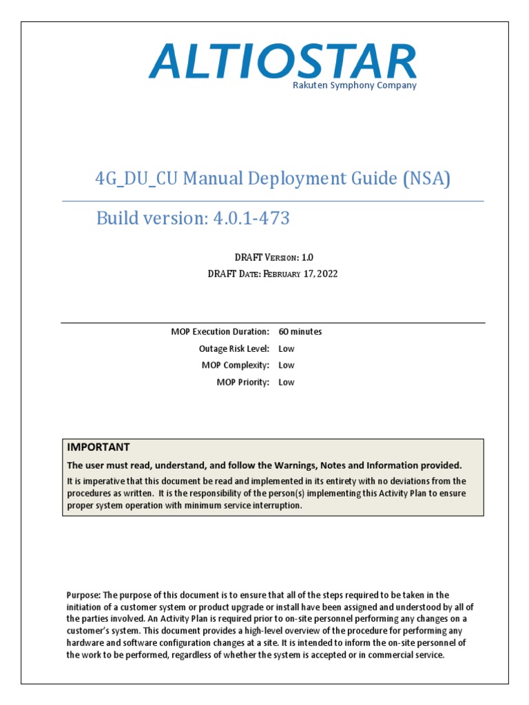 MOP_4G_DU_CU_deployment_4.0.1-473_NSA_v1.0 | PDF