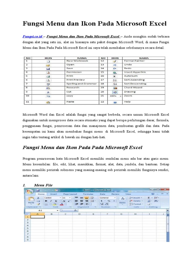 Fungsi Menu Dan Ikon Pada Microsoft Excel | PDF | Metode & Bahan Ajar | Komputer