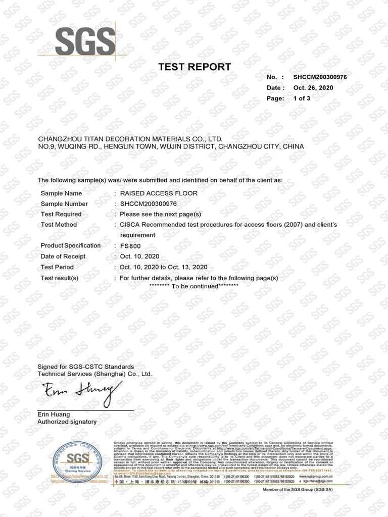 Load Test of FS800 Anti Static Raised Floor | PDF
