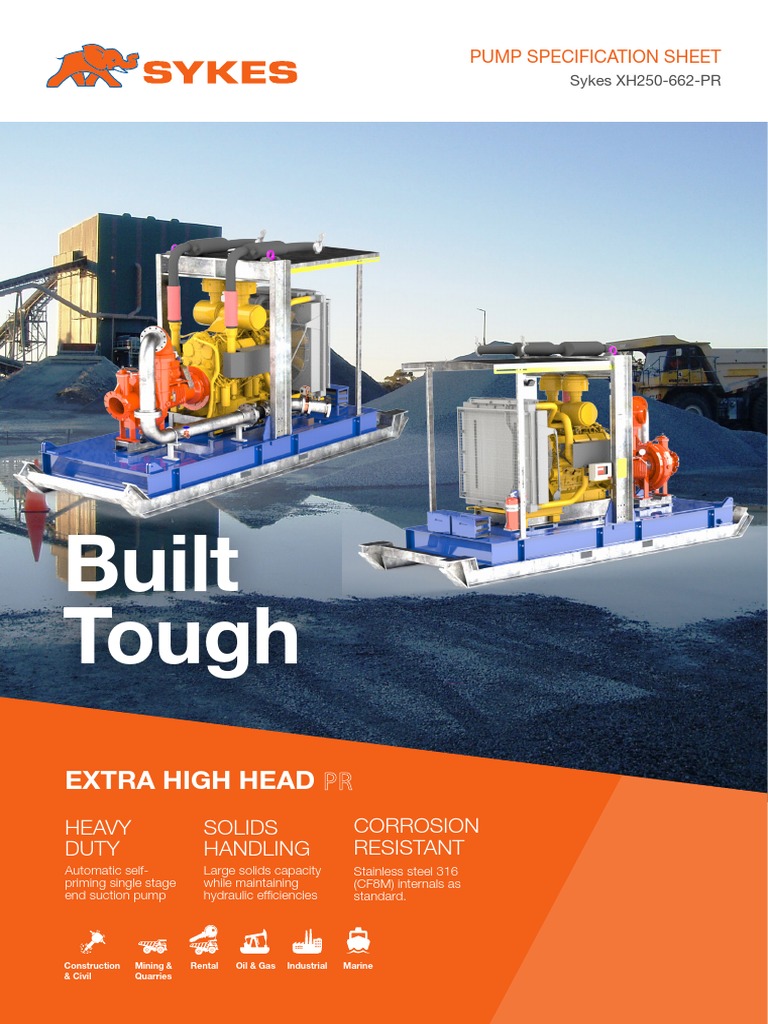 Sykes XH250 Dewatering Pump Specs | PDF | Pump | Stainless Steel