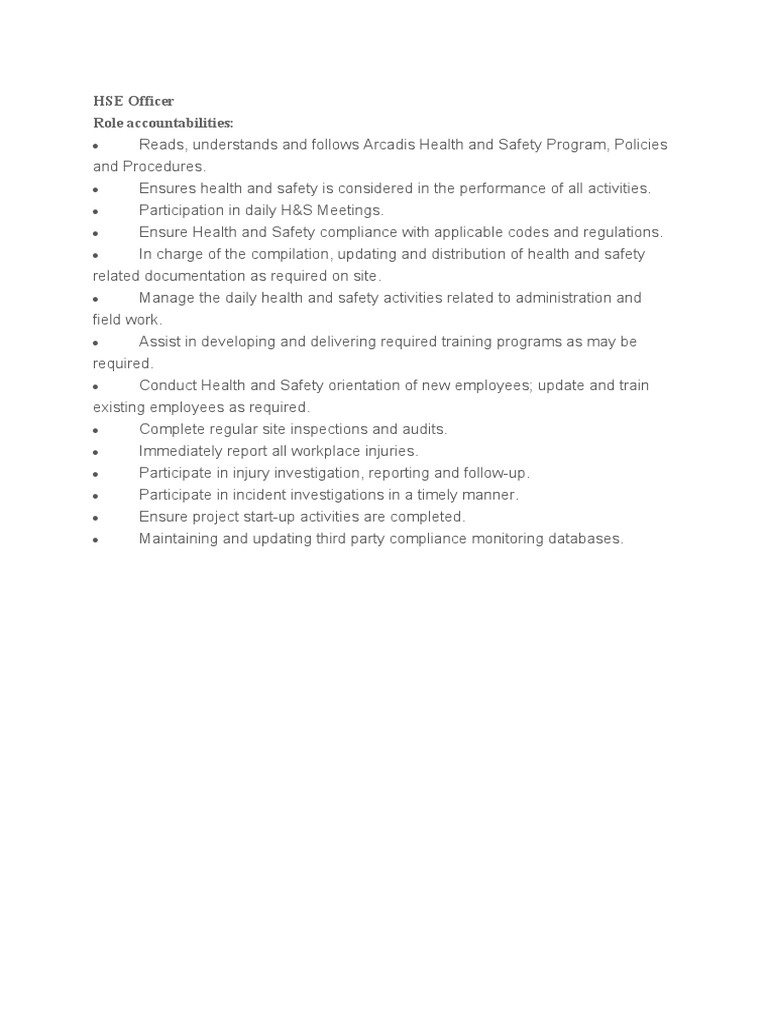 HSE Officer Responsibilities | PDF