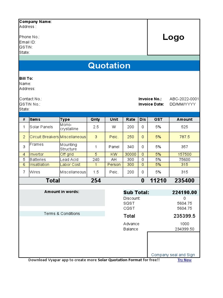 Solar Quotation Format 3 | PDF