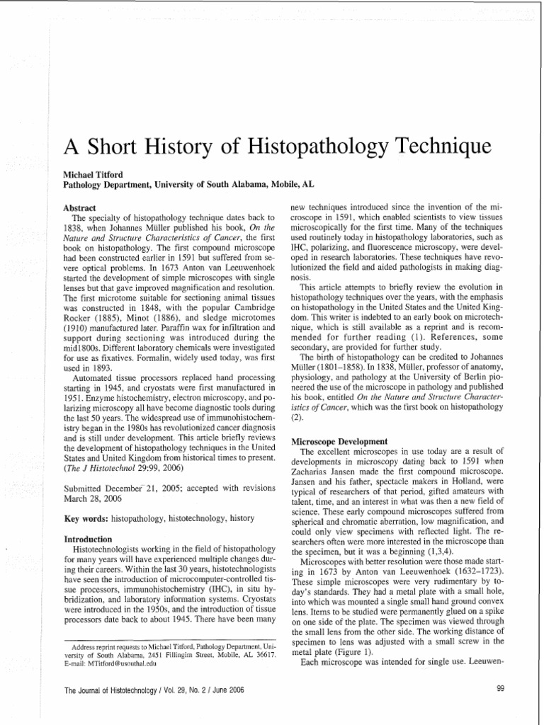 A Short History of Histopathology Techniqu | PDF | Histology ...