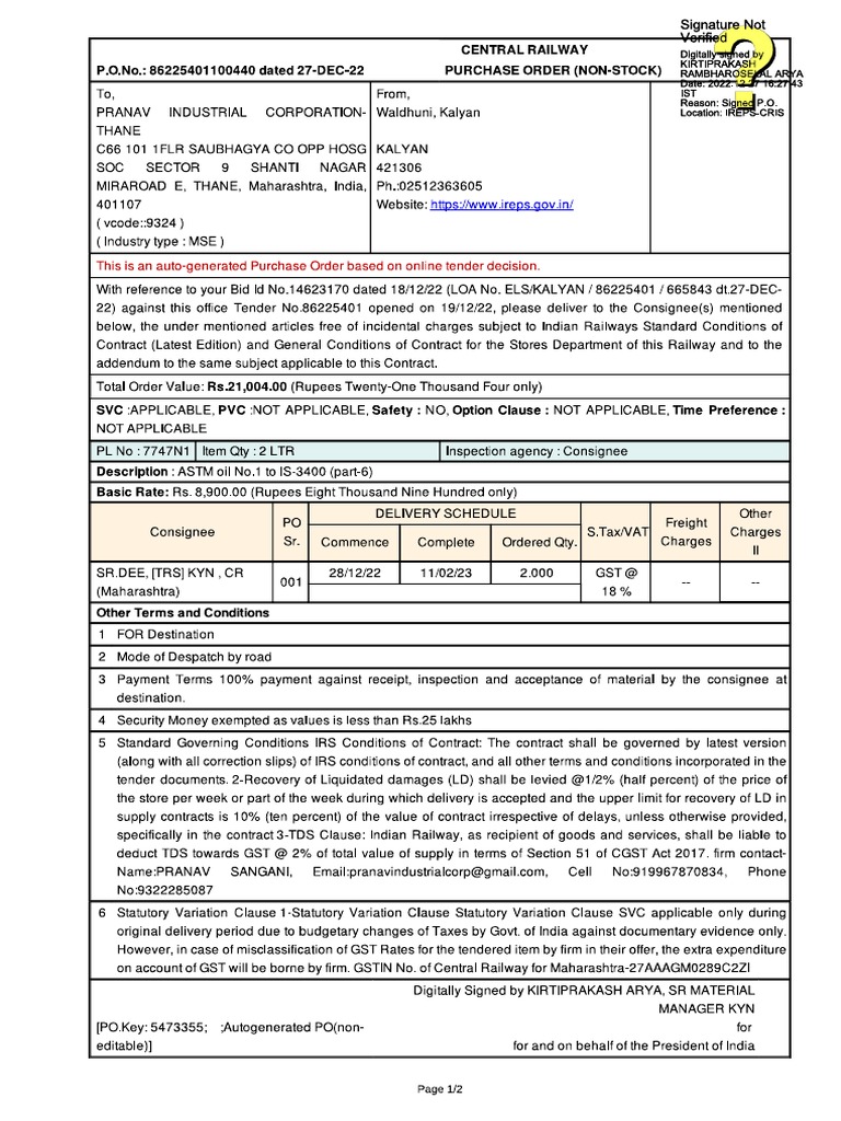 ASTM Oil 1 PO | PDF