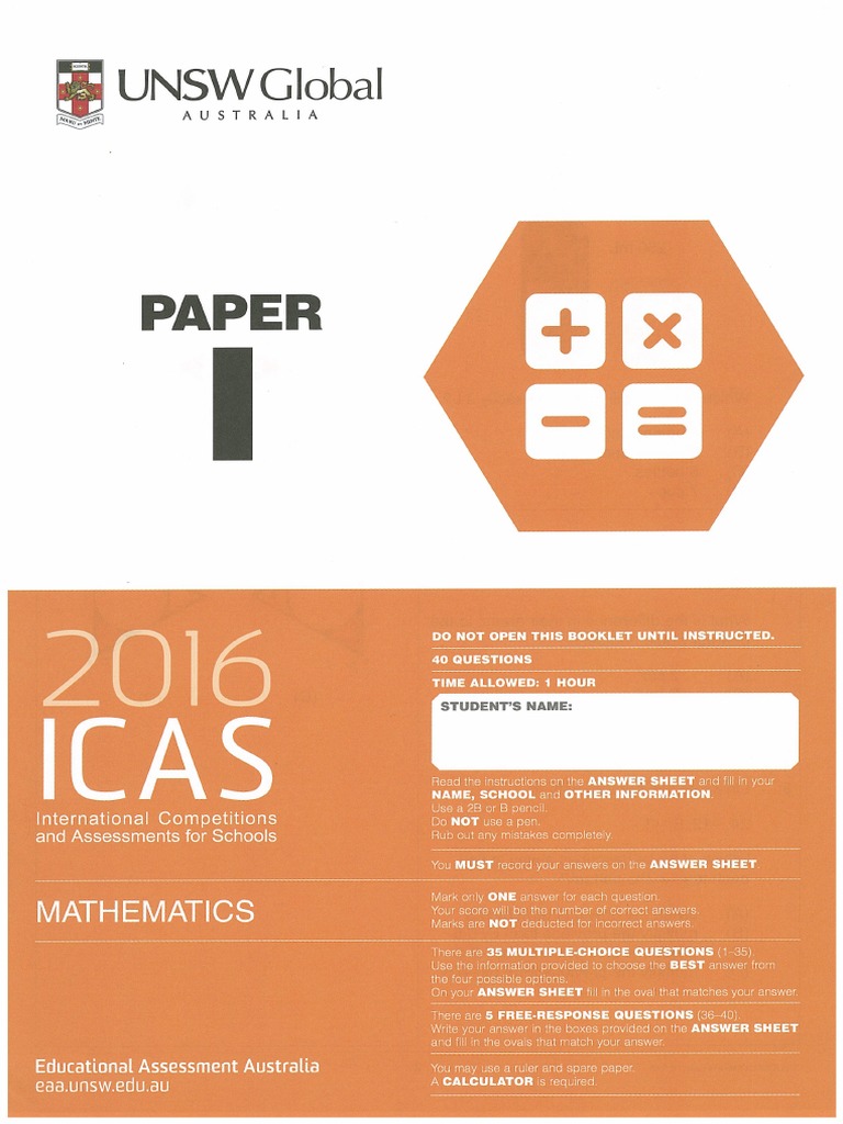 2016 ICAS Mathematics Paper I | PDF