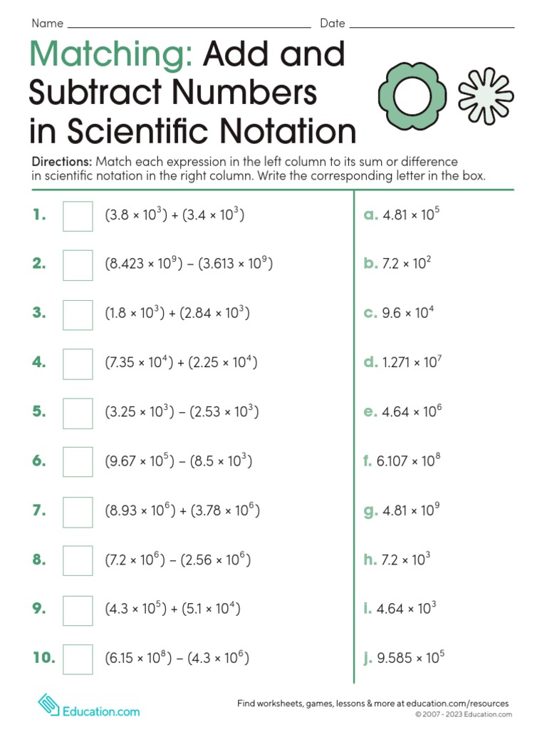 Scientific Notation Addition/Subtraction Worksheet | PDF