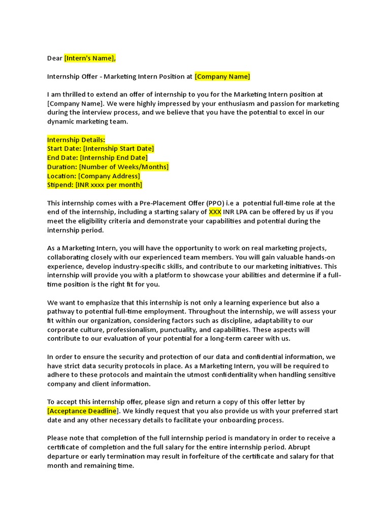 Internship Offer Letter Sample | PDF | Internship | Job Hunting