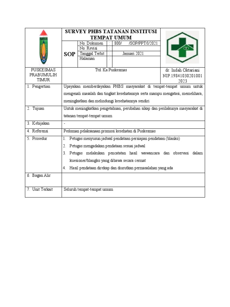 Survey PHBS Tatanan Institusi Tempat Umum | PDF | Pengembangan Diri ...
