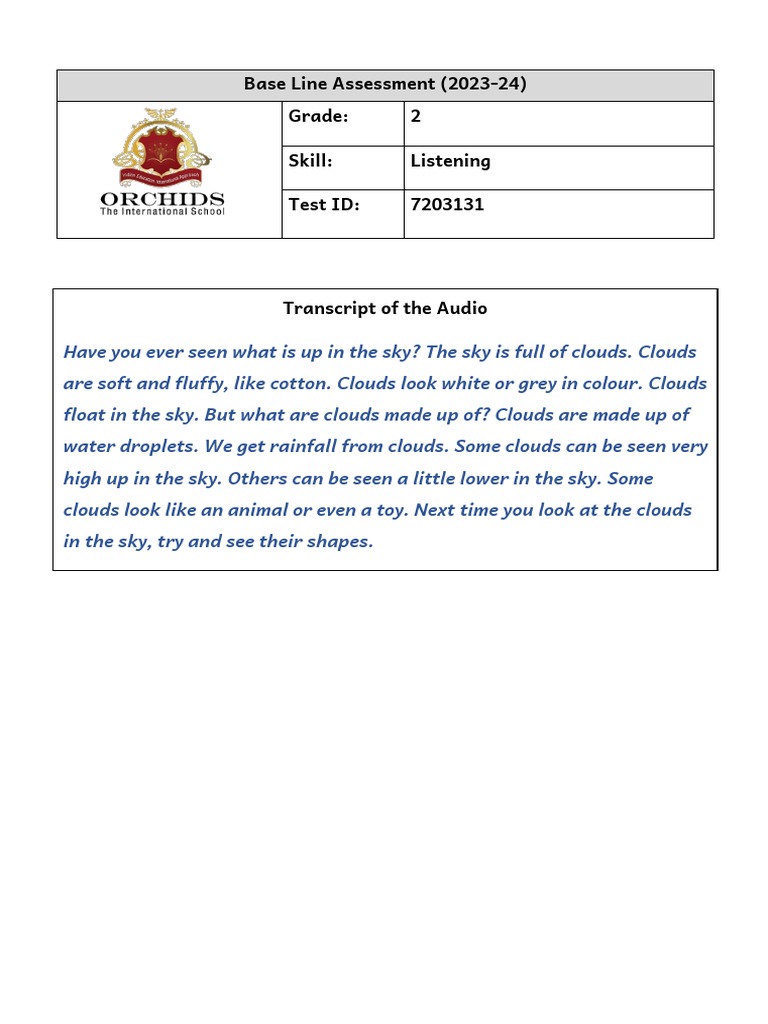 BLA - Grade 2 - Transcript of Audio | PDF