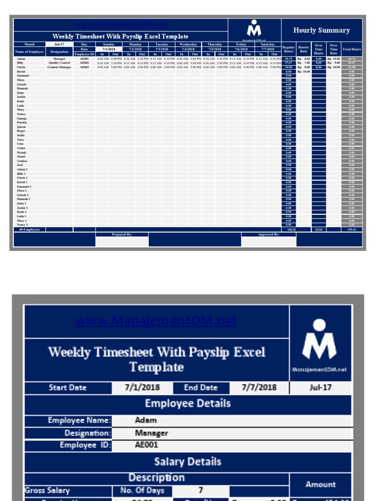 Weekly Timesheet With Payslip Excel Template | PDF | Business | Money