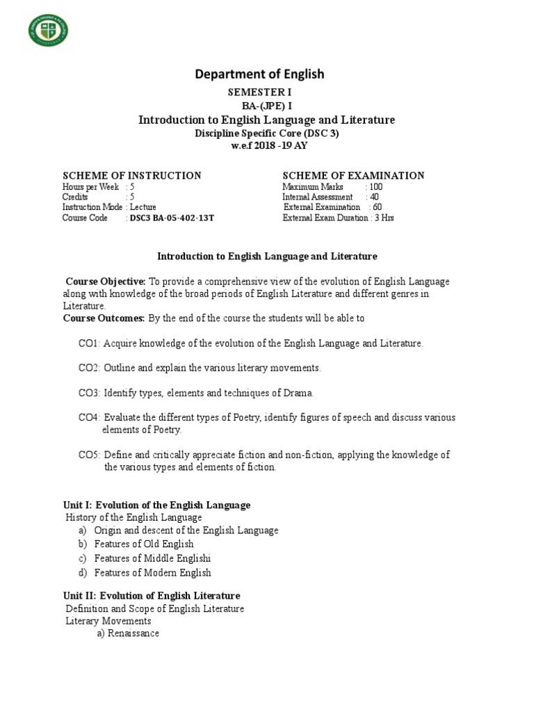 Literature Syllabus | PDF | English Literature | Information