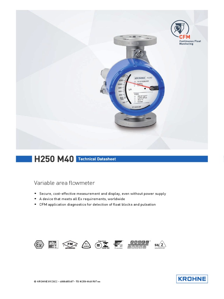 Flowmeter H250 M40 Data Sheet | PDF