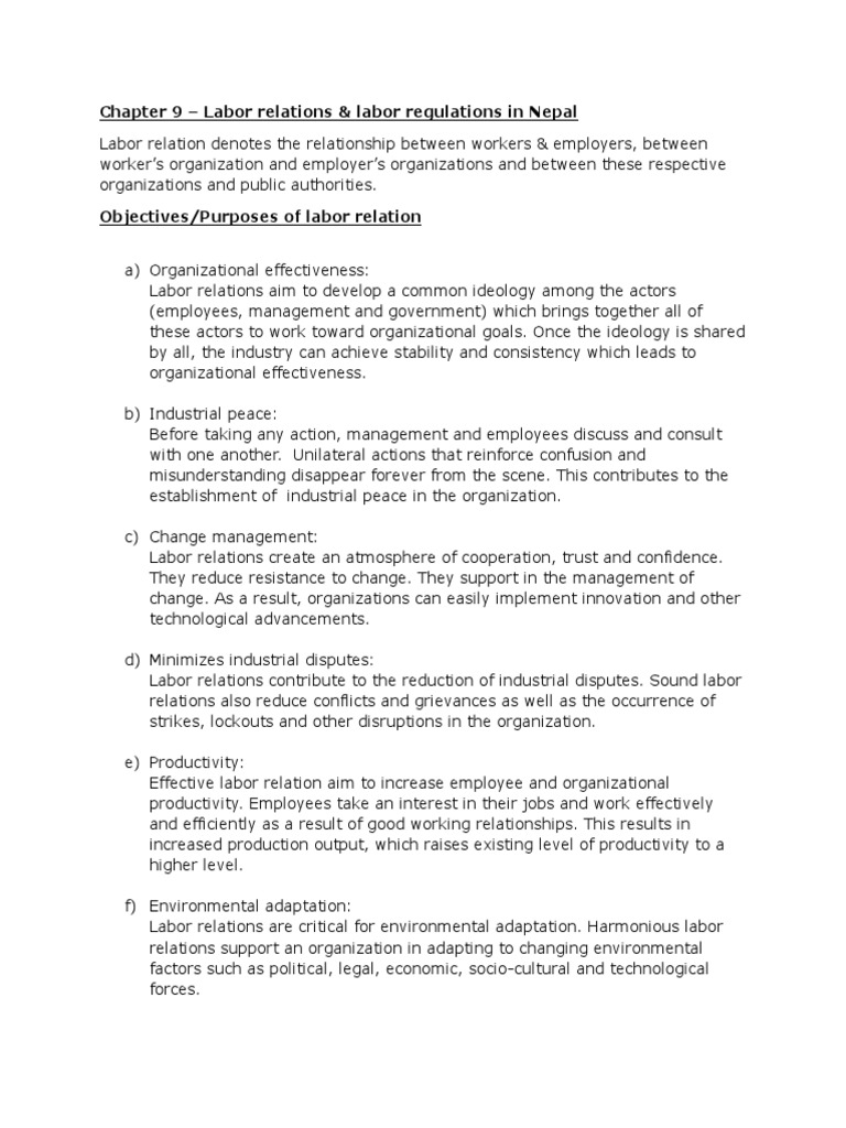 Chapter 9 - Labor Relations & Labor Regulations in Nepal | PDF