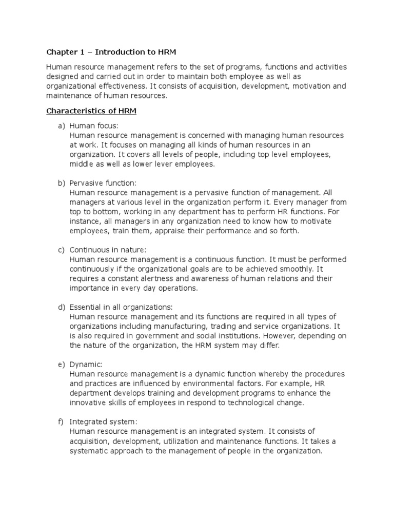 Chapter 1 - Introduction To HRM | PDF