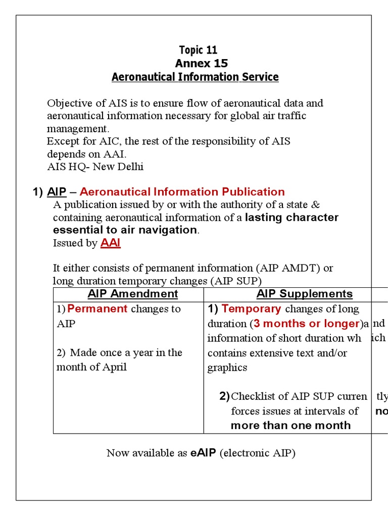 Topic 11 Annex 15 Aeronautical Information Service | PDF | Aviation ...