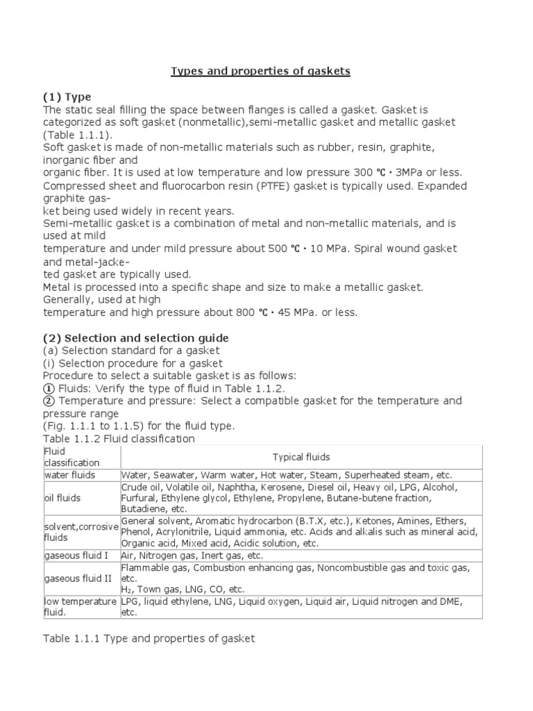 Types and Properties of Gaskets | PDF