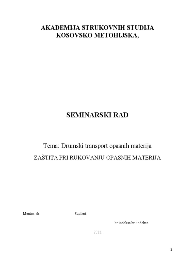 Seminarski Rad Transport Opasnih Materija Finiš | PDF