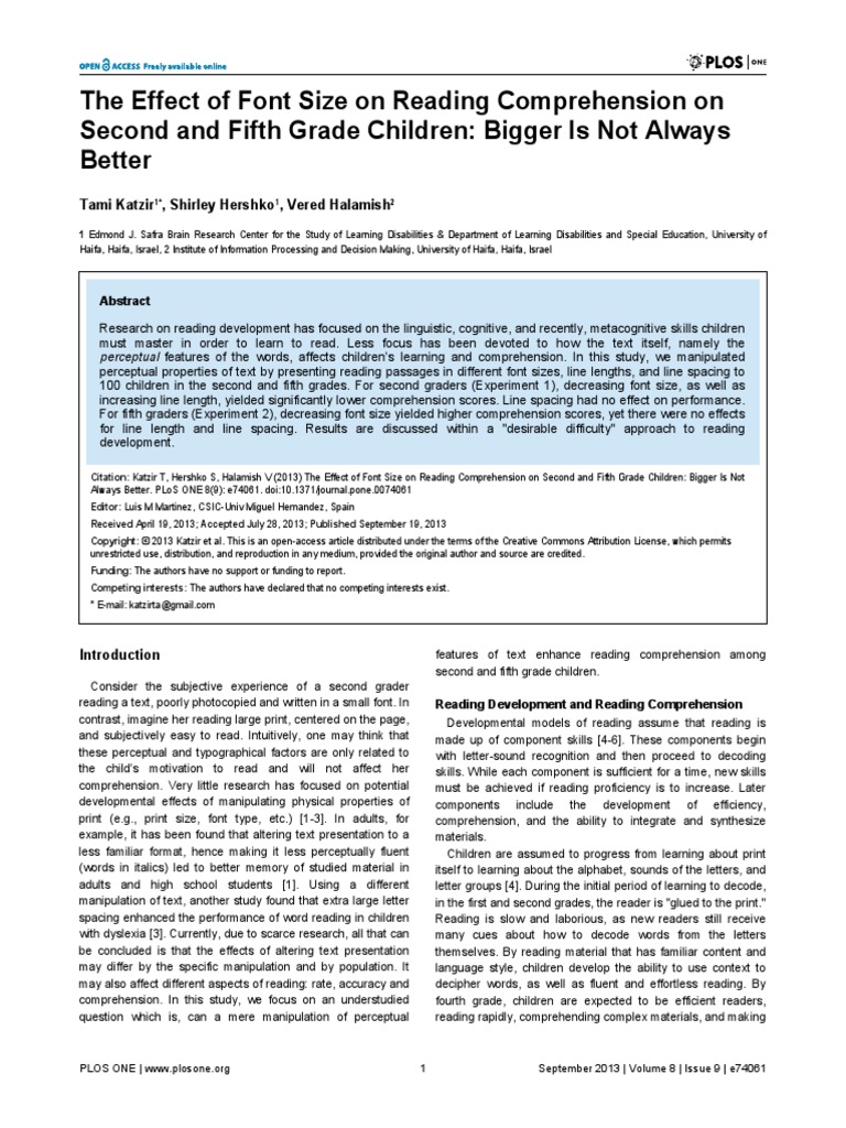 The Effect of Font Size On Reading Comprehension On Second and Fifth ...