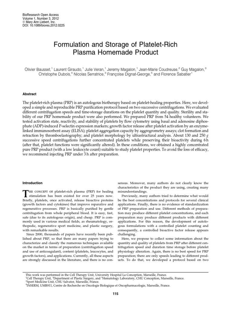 Prp Technique Pdf Platelet Medical Specialties