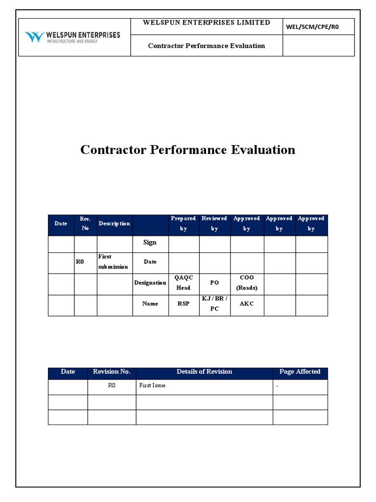 Contractor Performance Evaluation SOP & Format | PDF | Performance ...