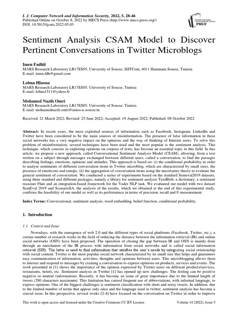 Sentiment Analysis CSAM Model To Discover Pertinent Conversation In
