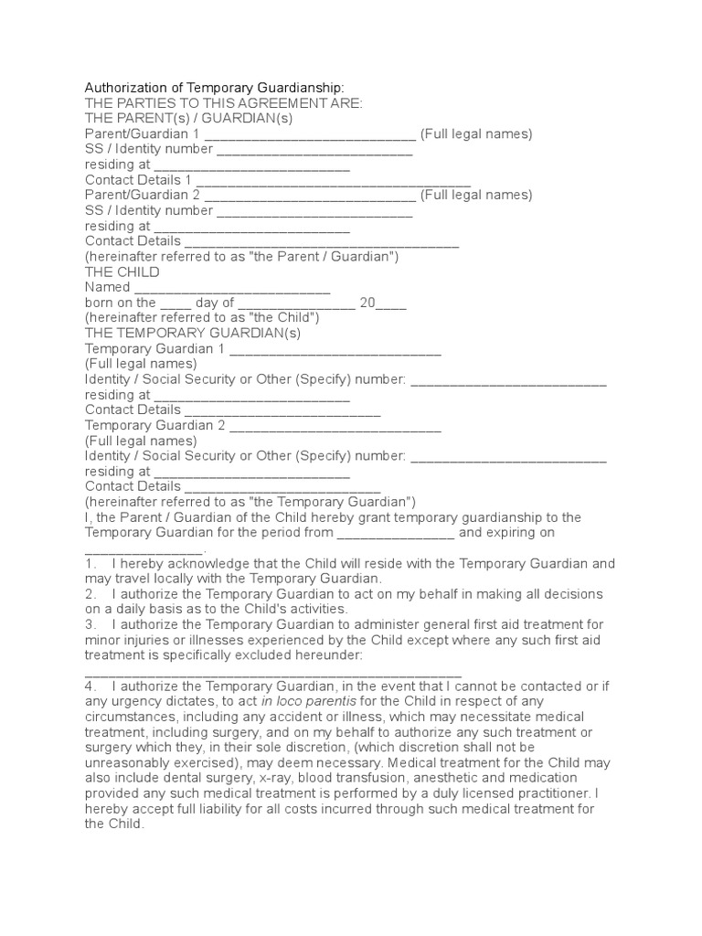 Authorization of Temporary Guardianship | PDF | Legal Guardian | Parent