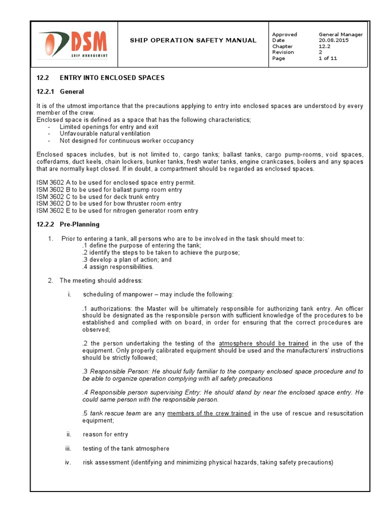 12.2 Entry in To The Enclosed Space | PDF | Oxygen | Hydrocarbons