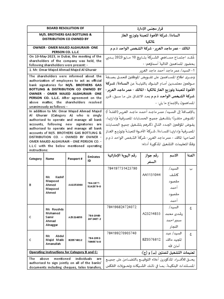 Board Resolution - Bank Signatories | PDF