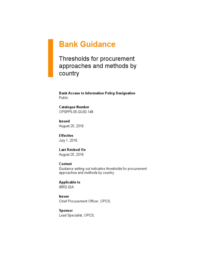 World Bank Procurement Thresholds Guide | PDF | Procurement | Economies