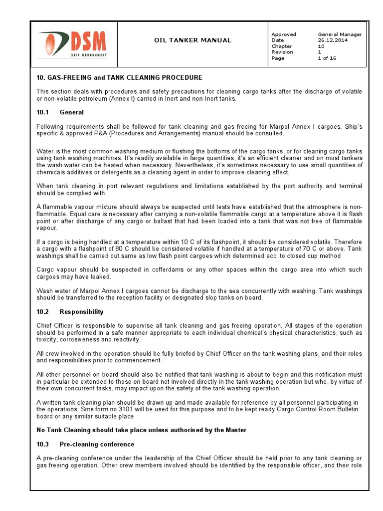 10 Gas Freeing and Tank Cleaning Procedure Ok | PDF