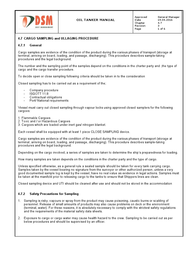 4.7 Cargo Sampling and Ullaging Procedure Ok | PDF