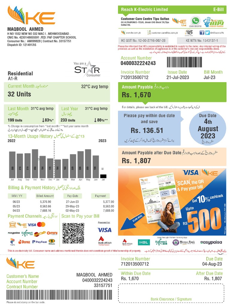 Electricity Bill Summary for Maqbool Ahmed | PDF | Fee | Electrical Engineering