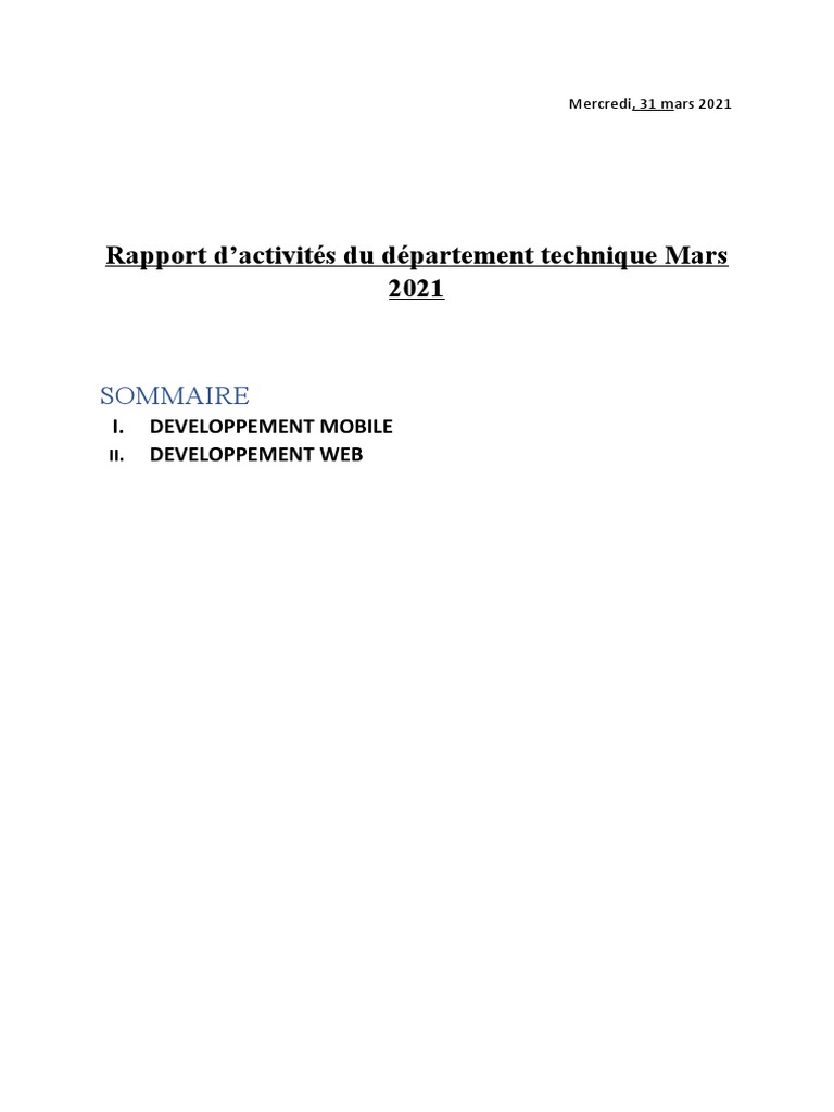 Rapport D'activité Mars 2021 | PDF | Android (Système d'exploitation) | Application