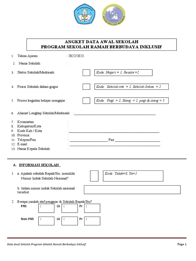 Form Angket Data Sekolah | PDF