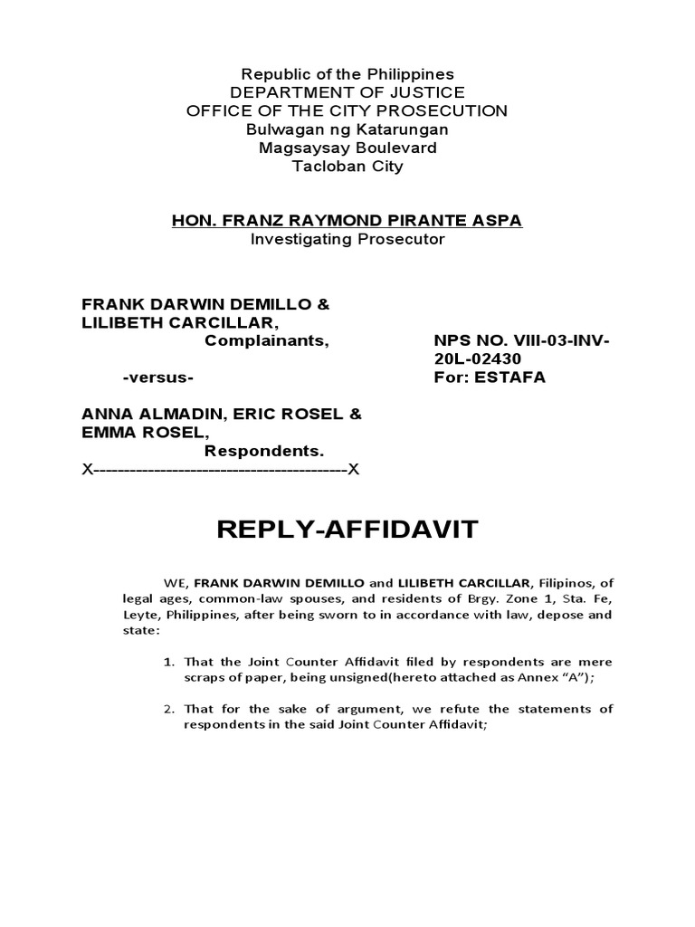 Replyaffidavit | PDF | Affidavit | Legal Procedure
