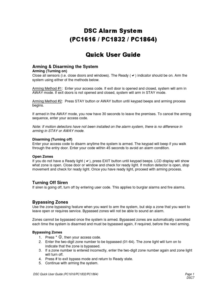DSC QuickUserGuide PC1616 PC1832 PC1864 | PDF | Security Alarm | Software