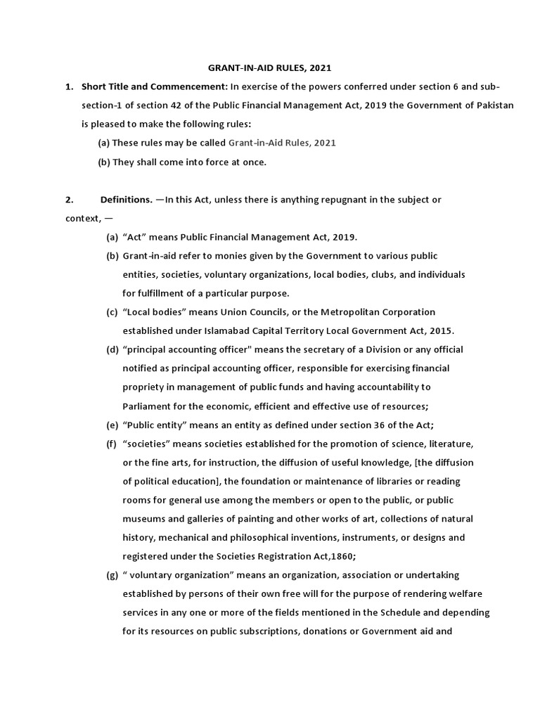 Grant in Aid Rules 2021 | PDF