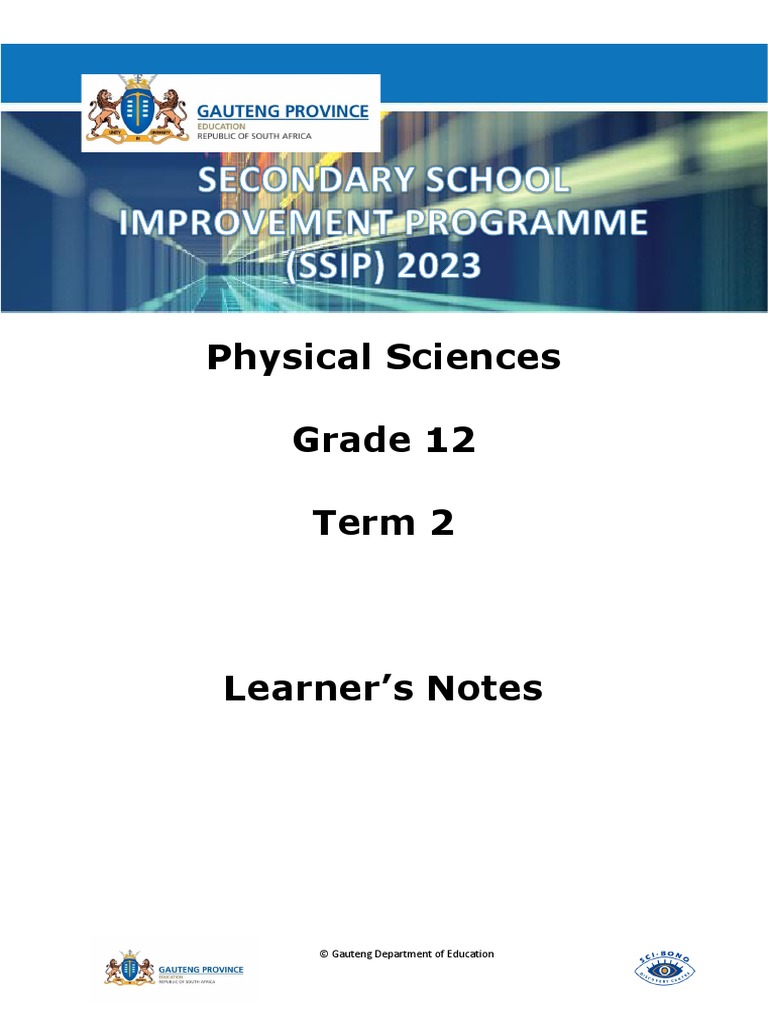 SSIP 2023 PHYSICAL SCIENCE LEARNER NOTES SESSIONS 01 - 8 Term 2 J | PDF