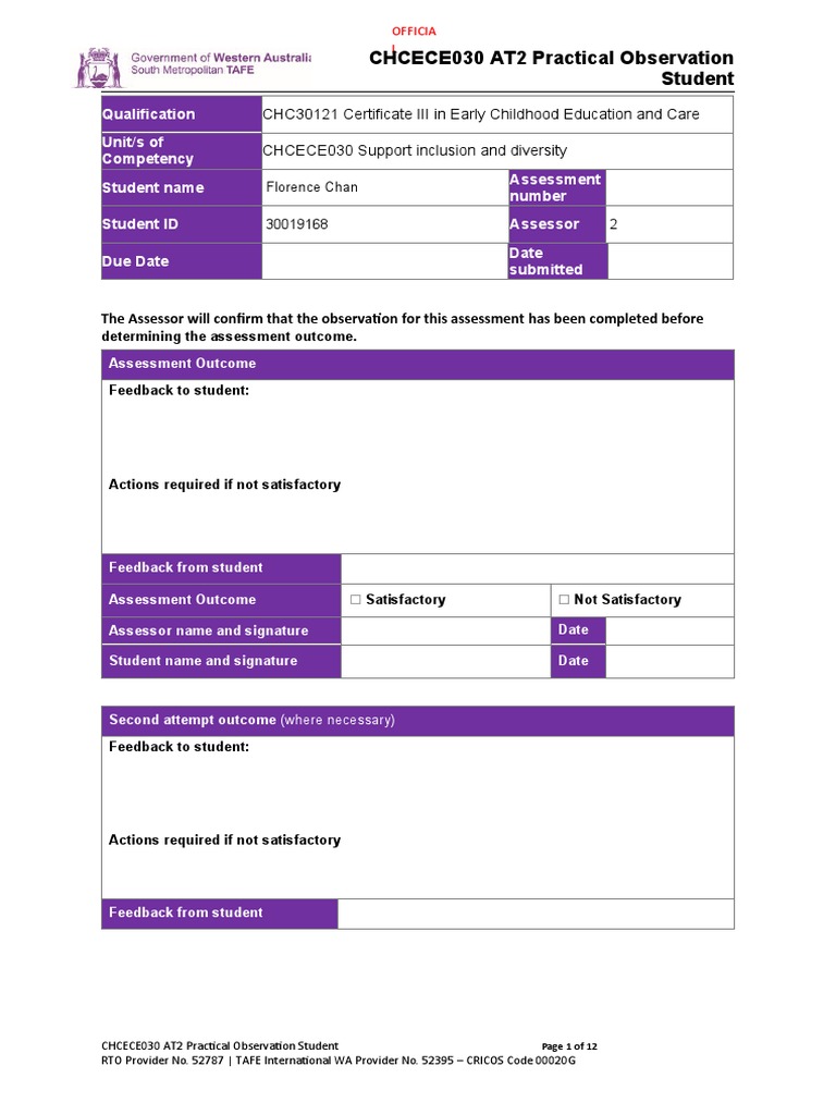 CHCECE030 AT2 by Florence | PDF