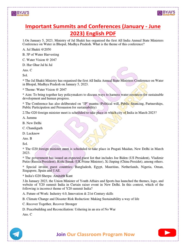 Important Summits and Conferences English 841674283541276 | PDF