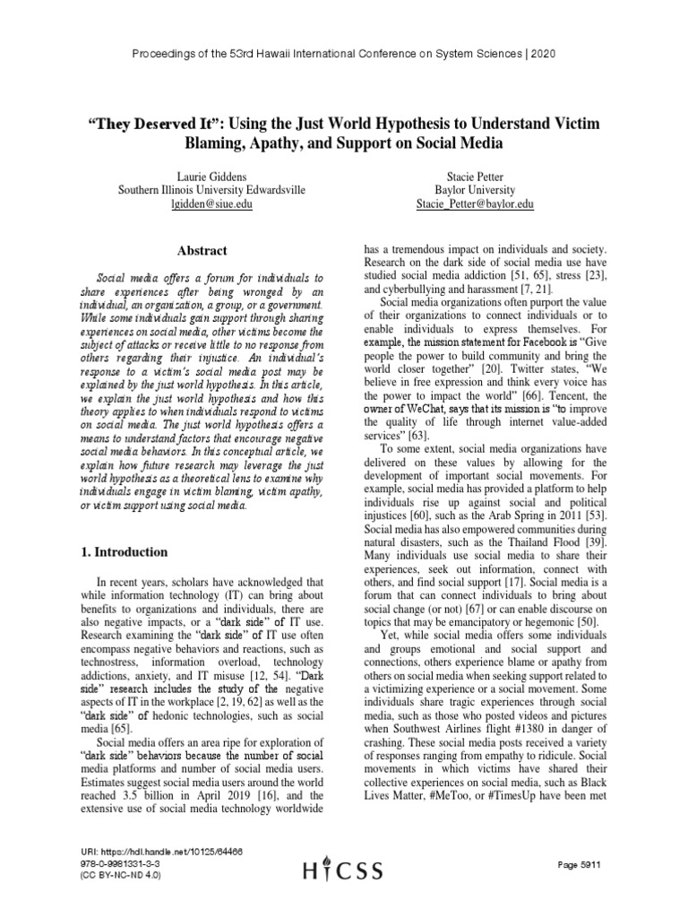 Using Just World Hypothesis To Link To Victim Blaming | PDF | Social ...