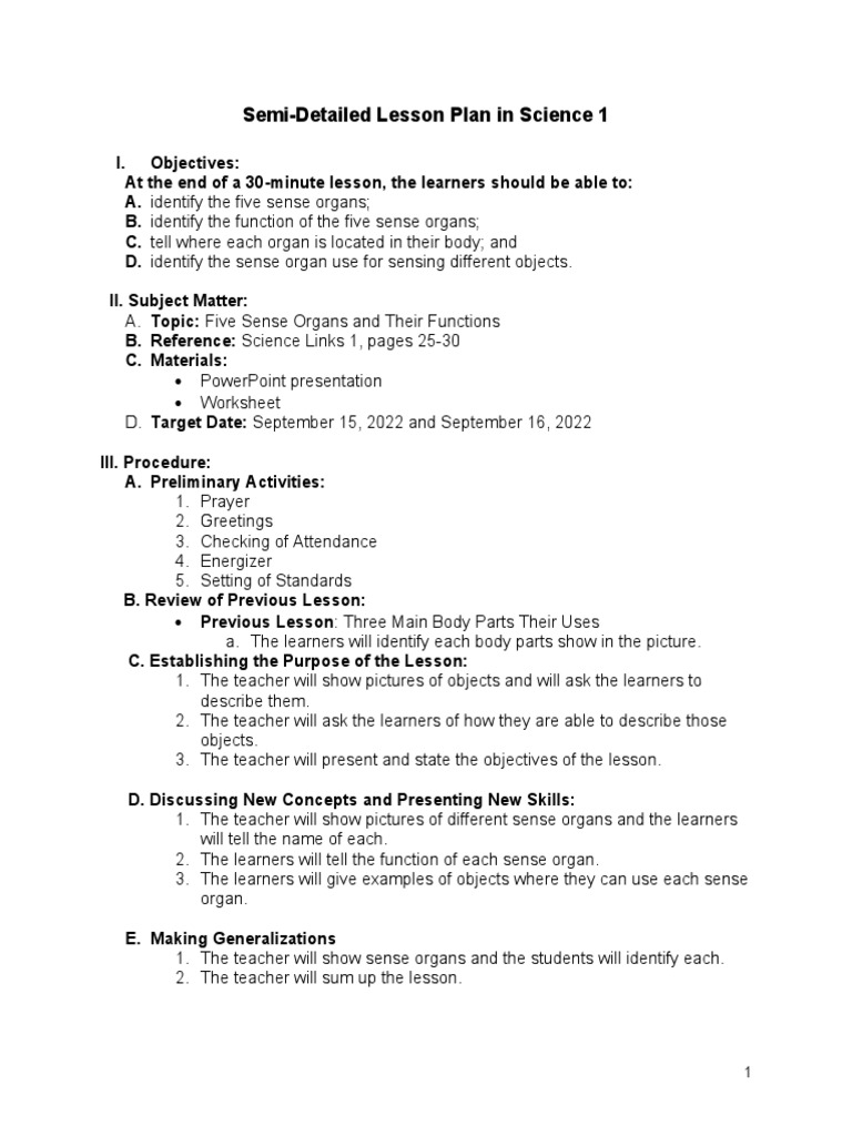 Science 1 Five Senses | PDF