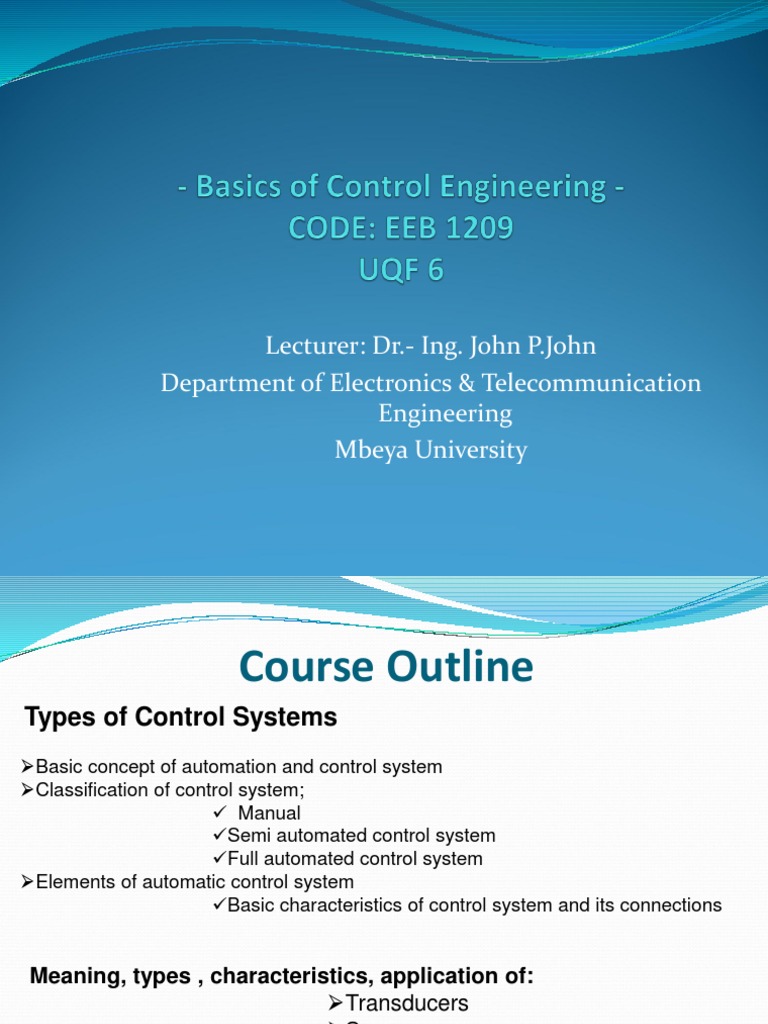Basics of Control Engineering | PDF | Control Theory | Electrical ...