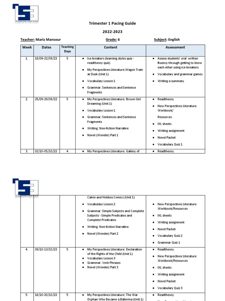Grade 6 LA Pacing Guide I 2022-2023 | PDF