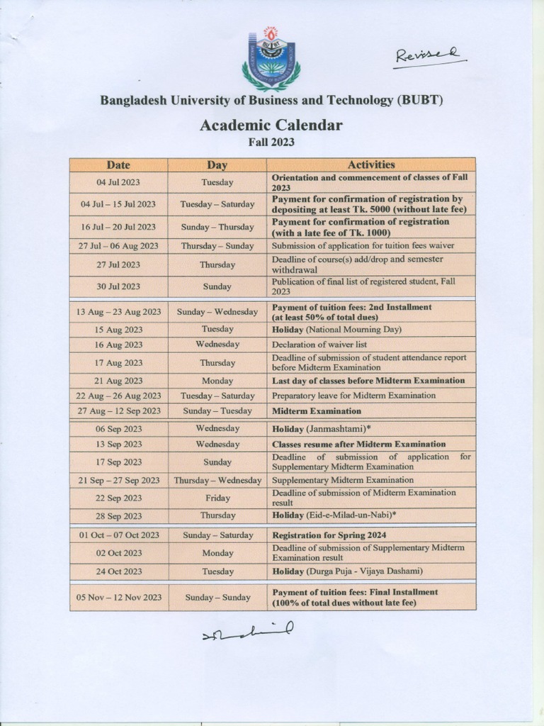 Academic Calendar, Fall 2023 | PDF