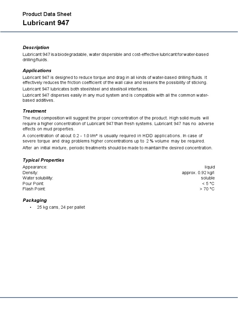 PDS - Lubricant 947 | PDF