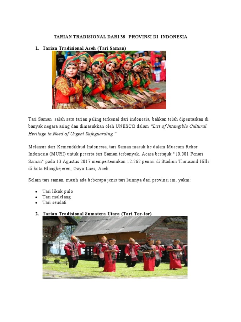 Tarian Tradisional Dari 38 Provinsi Di Indonesia | PDF