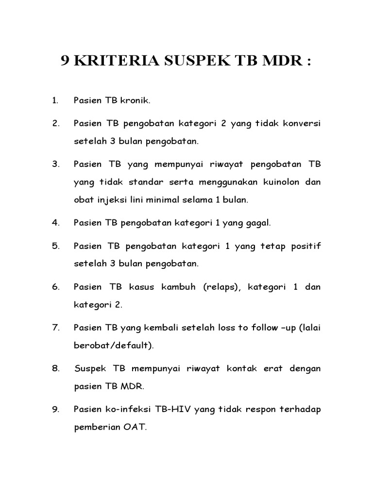9 Kriteria Suspek TB MDR | PDF | Pengembangan Diri | Kesehatan Holistik