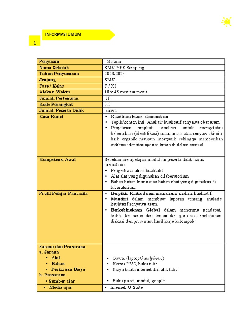 Modul Ajar Kimia Analisis Senyawa Obat Vitamindocx Pdf