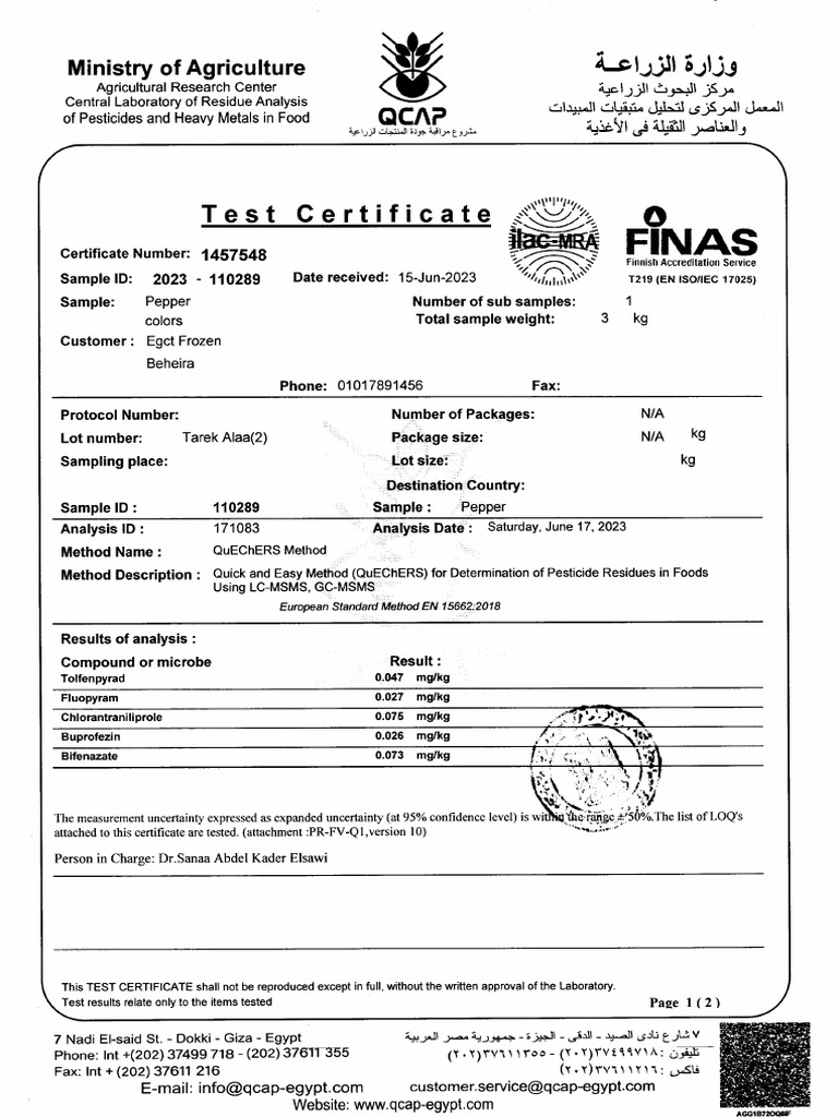 Test Certificate: Finas | PDF | Pest Control | Agricultural Chemicals